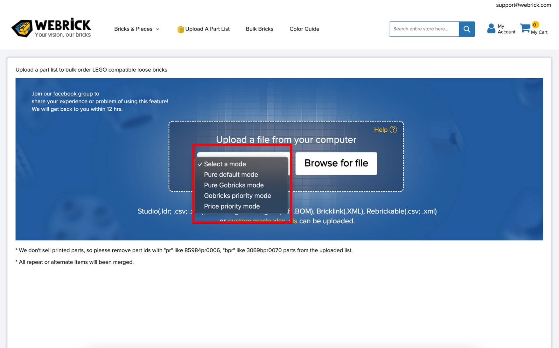 How to use webrick part list upload tool | webrick.com